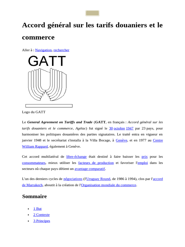 Historique et principes du GATT | PDF | Organisation non ...