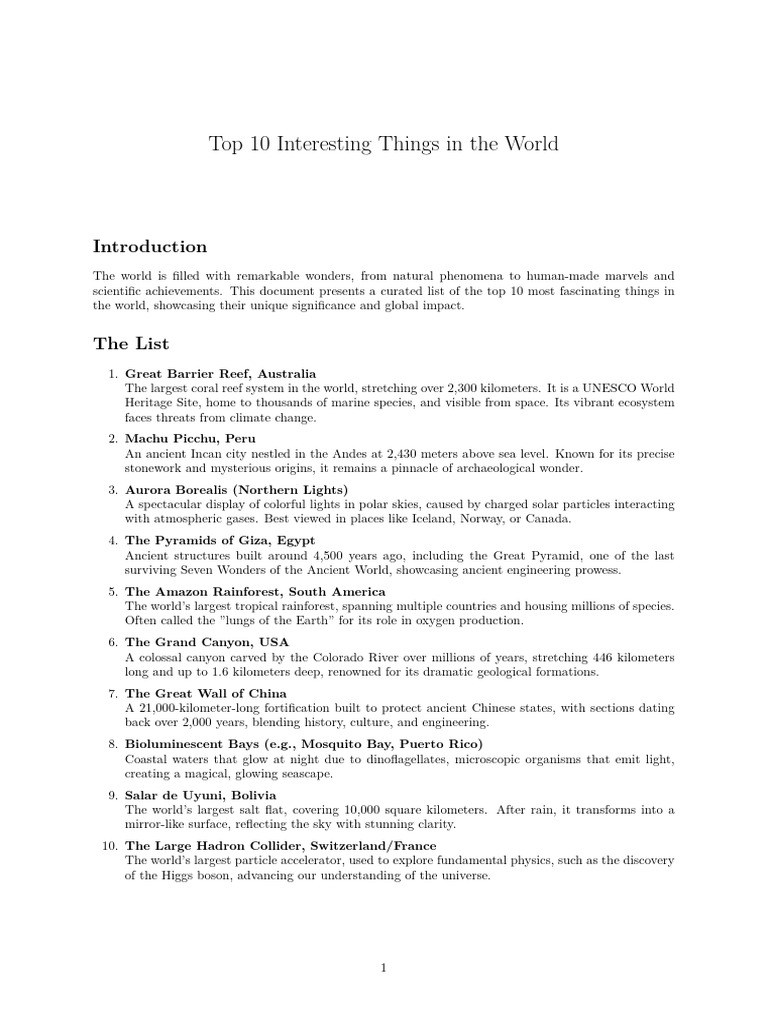 Top 10 Interesting Things in The World | PDF | Aurora | Applied And ...