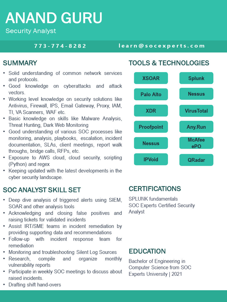 SOC Analyst Skills and Tools Overview | PDF