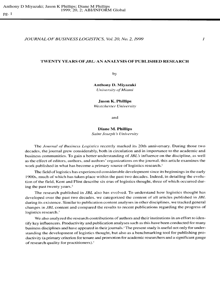 Twenty Years of JBL An Analysis of Publi | PDF