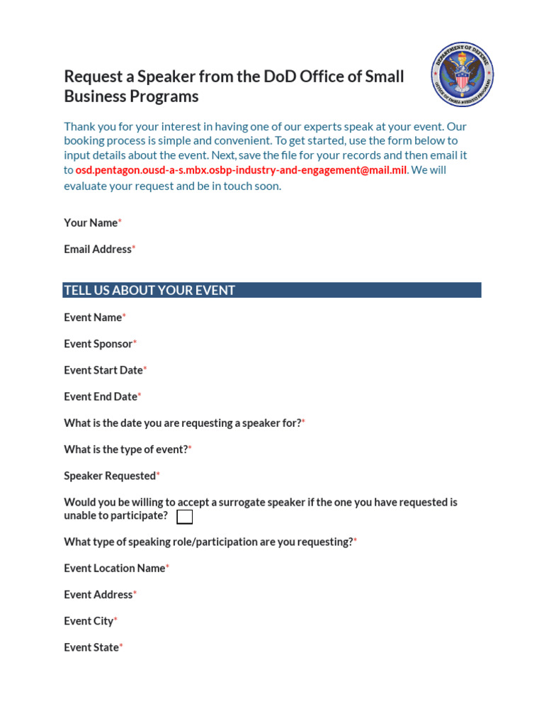 Speaker Request Form PDF Entry | PDF