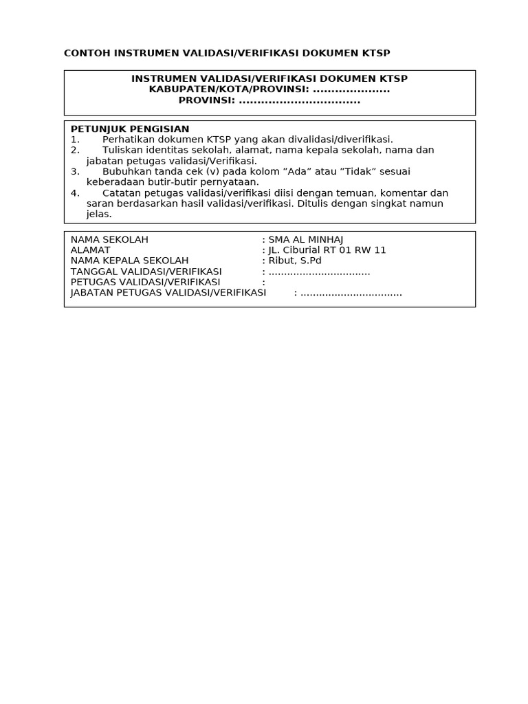 Contoh Instrumen Validasi KTSP | PDF