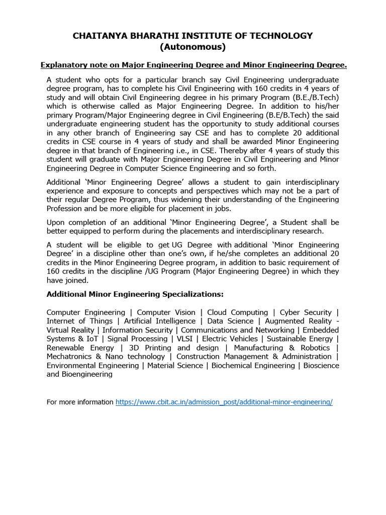 Major Engineering Degree and Minor Engineering Degree | PDF ...
