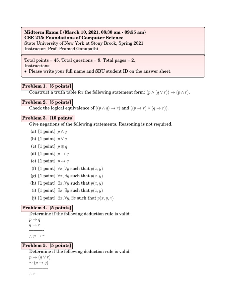 CSE215 2021spring Midterm1 | PDF