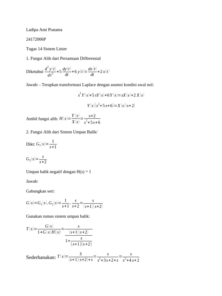 Tugas 14 Sistem Linier | PDF