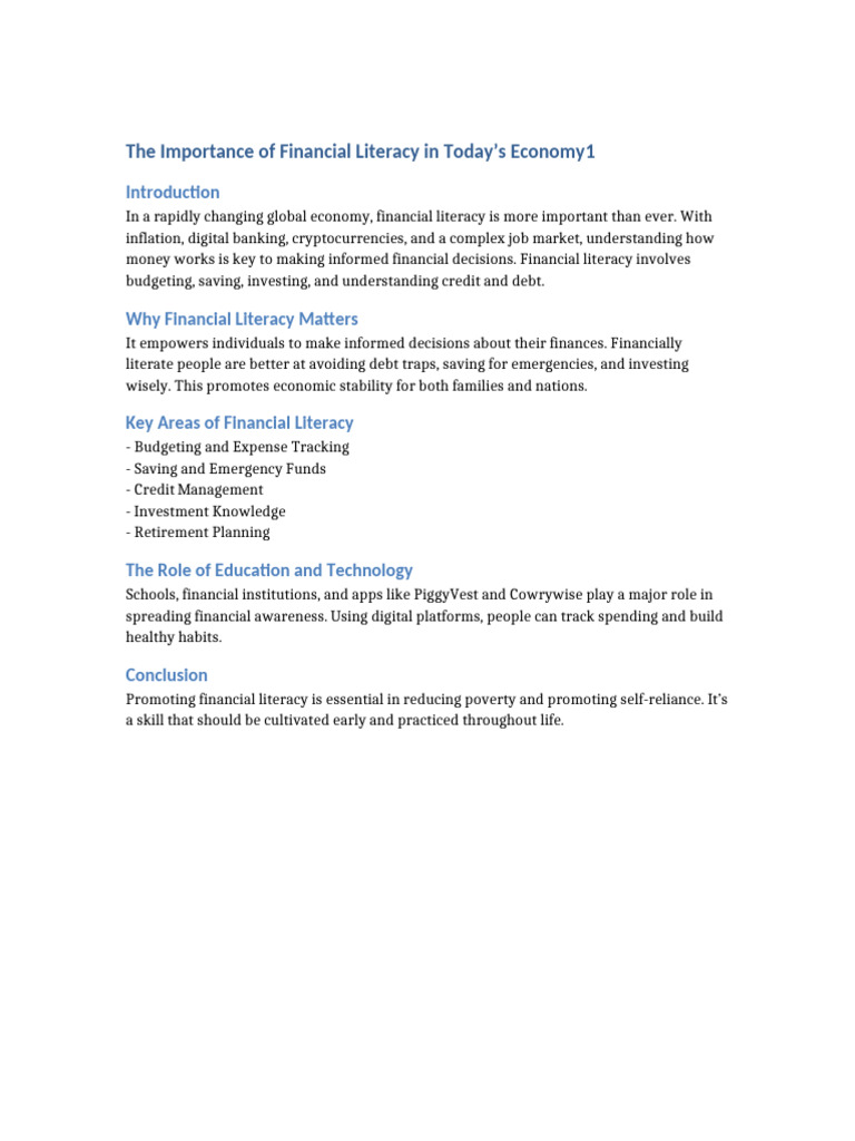 The Importance of Financial Literacy | PDF
