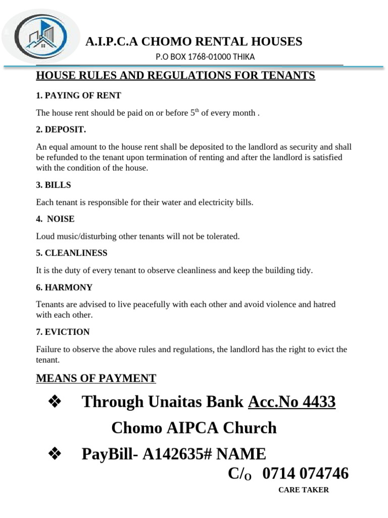 House Rules and Regulations For Tenants | PDF