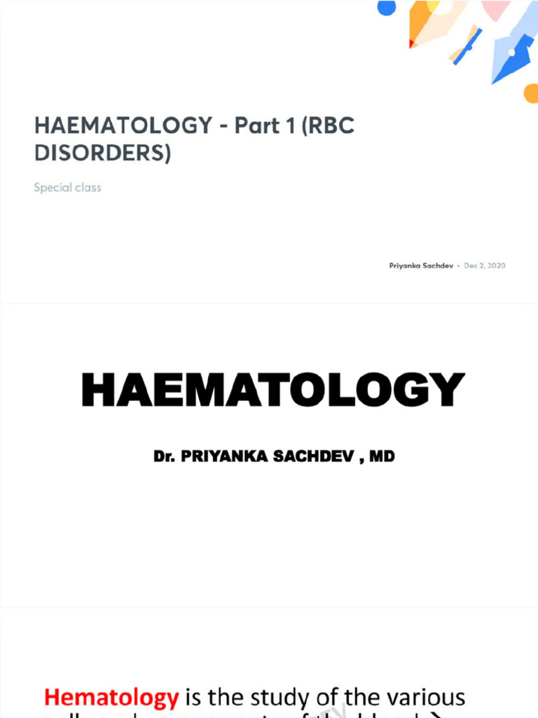 Haematology Part 1 RBC Disorders With Anno | PDF