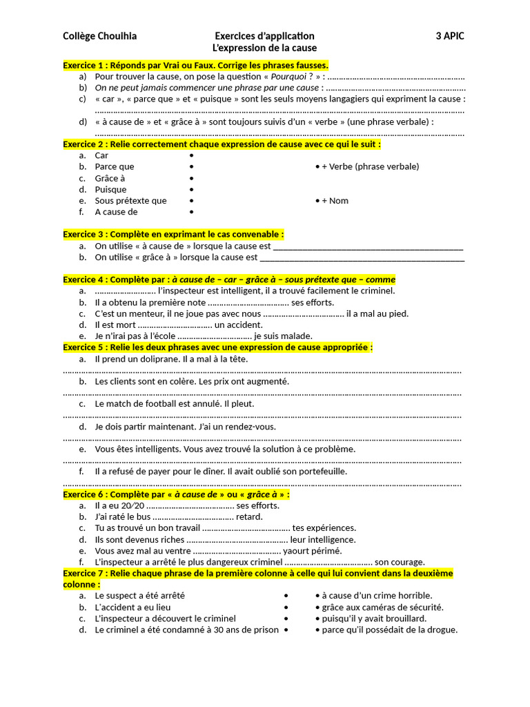 Exercices sur l'expression de la cause | PDF | Phrase