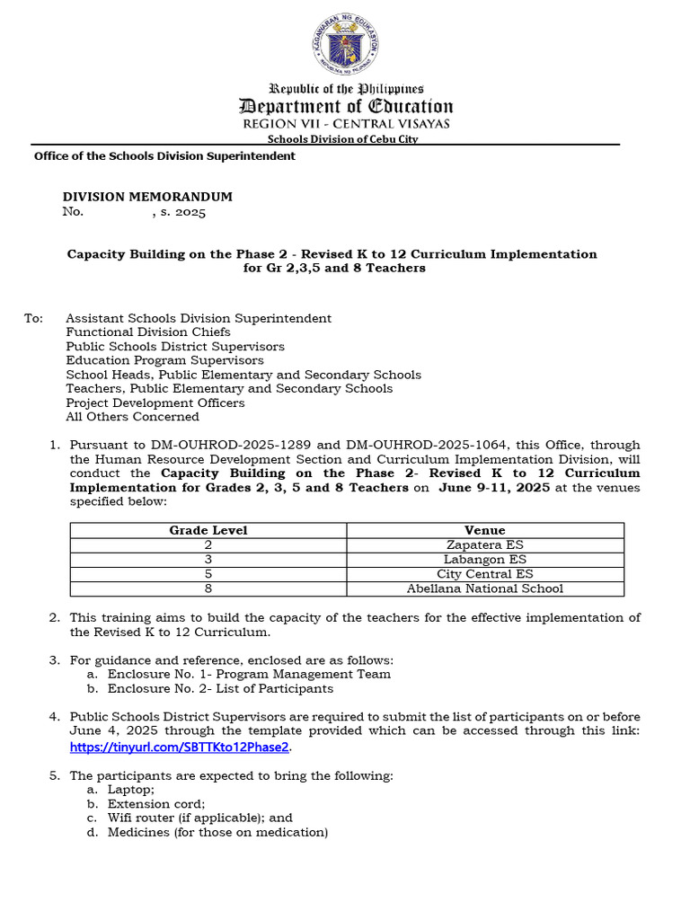 Memo Revised Kto12Curriculum Implementation Phase 2 | PDF | Philippines