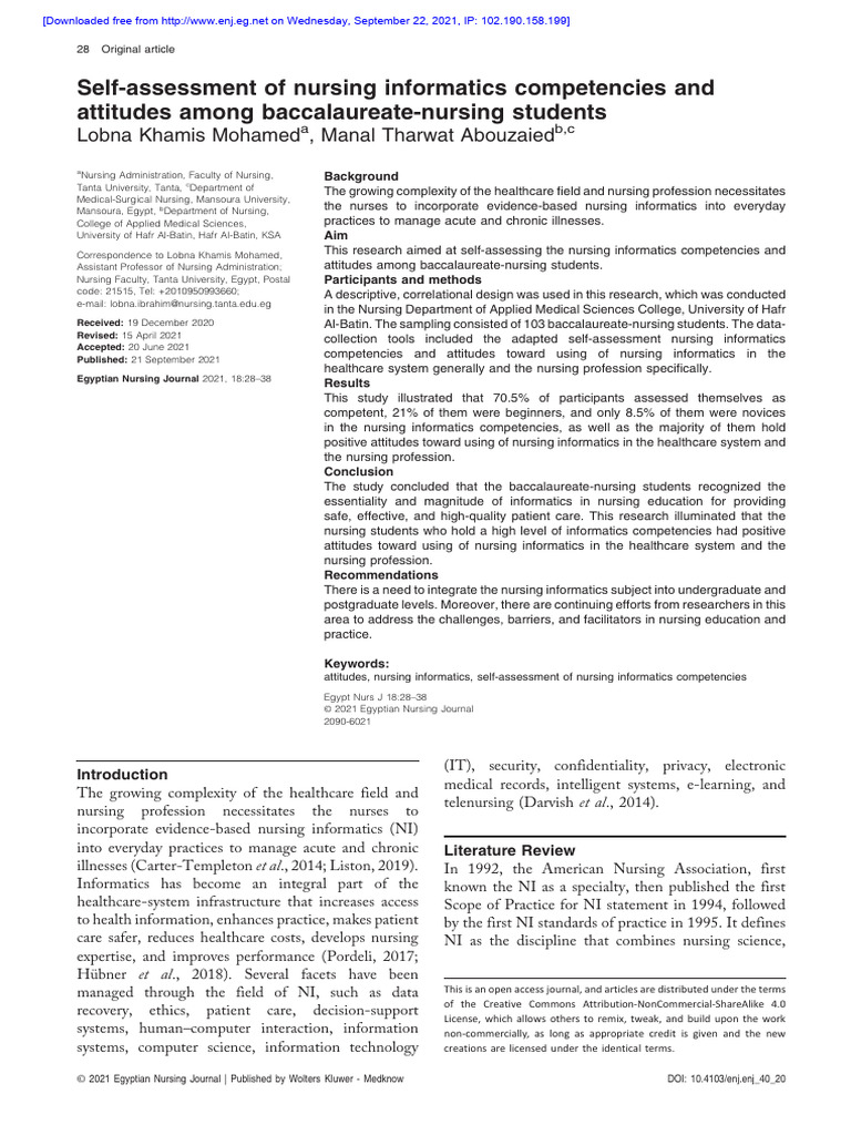 5 January - April 2021, Vol 18, No. 1 Self-Assessment of Nursing ...