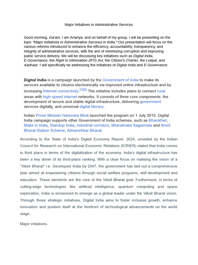 Major Administrative Service Initiatives | PDF