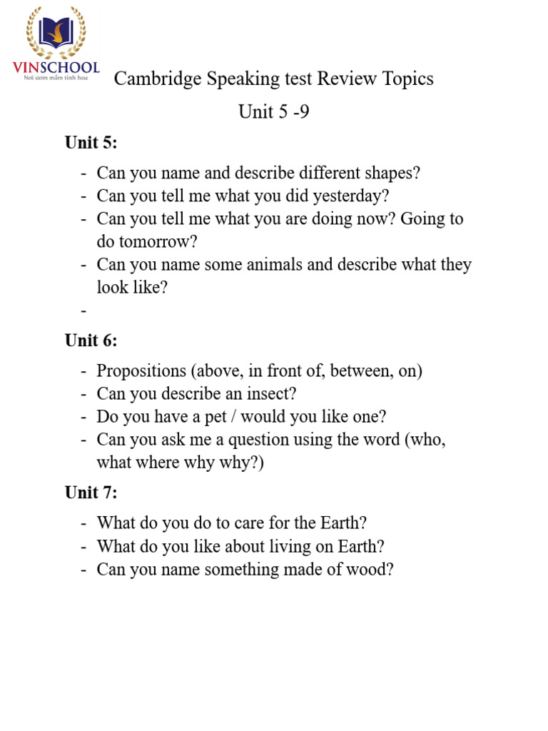 Cambridge Speaking Test Review Topics | PDF