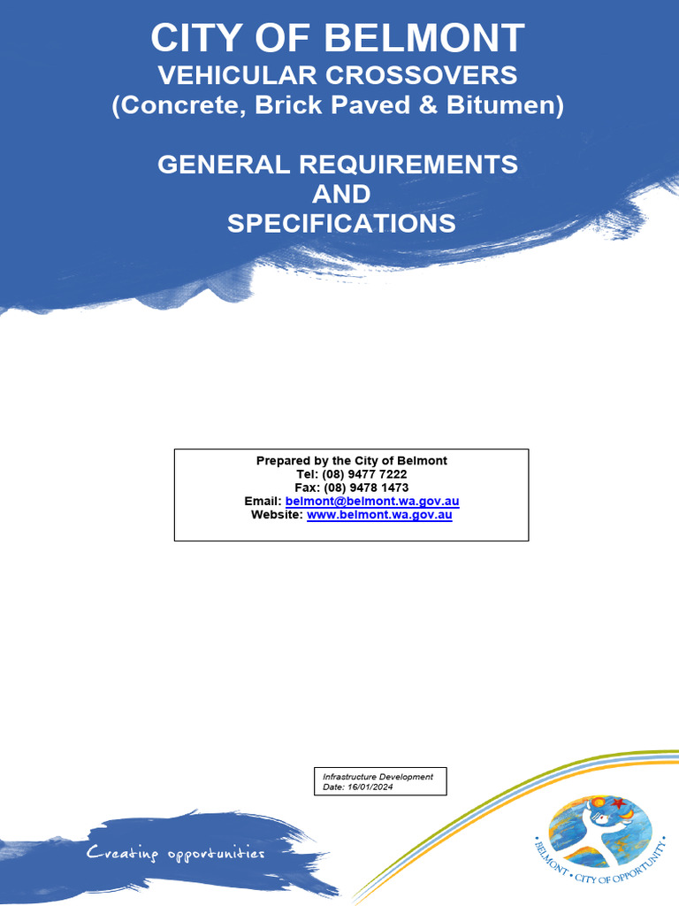 Belmont Crossover Specifications Guide | PDF | Road Surface | Concrete