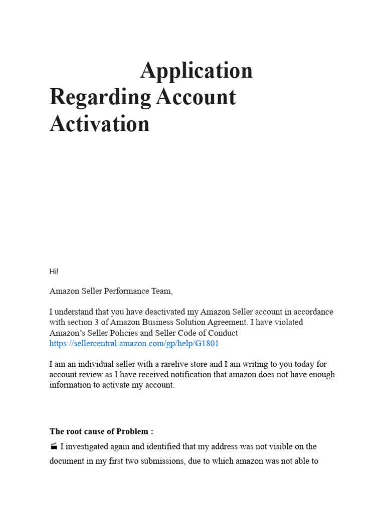 Amazon Seller Account Activation Appeal | PDF