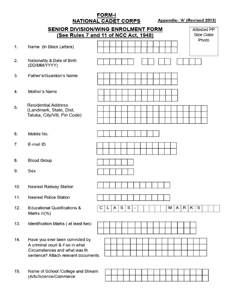 NCC Enrolment Application Form SD-SW - 051946 | PDF | Cheque | Banks