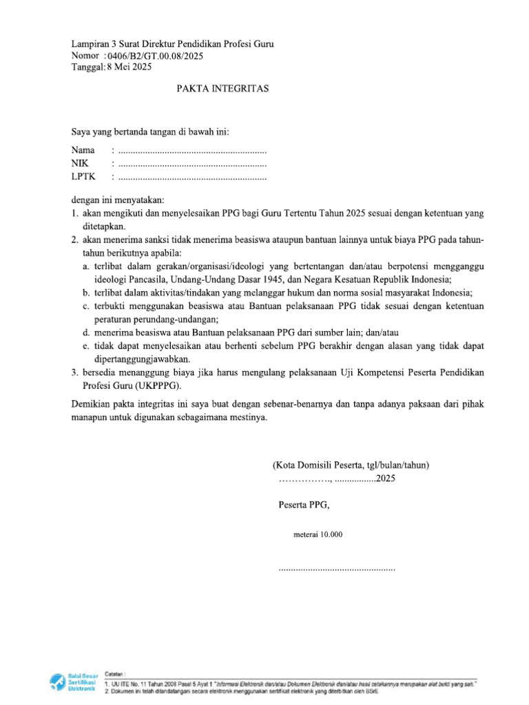 Pakta Integritas 2025 | PDF