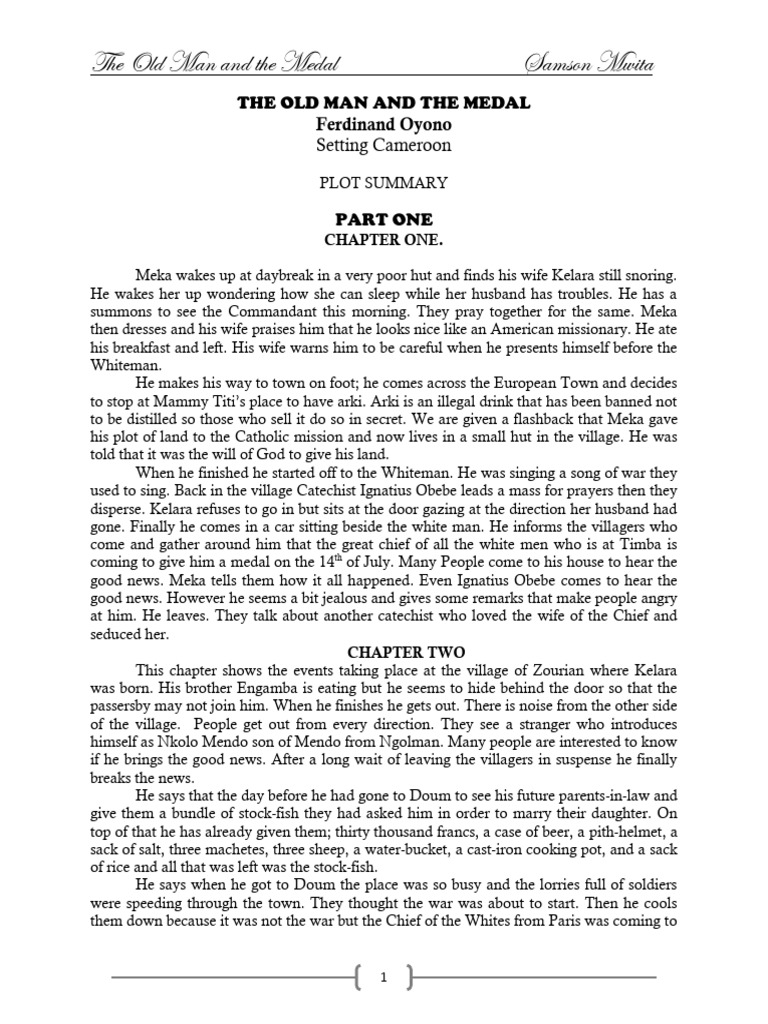 Summary of The Old Man and the Medal | PDF | Polygamy | Superstitions