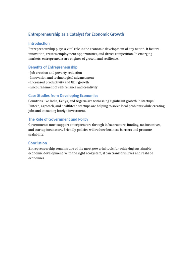 Entrepreneurship Economic Growth | PDF