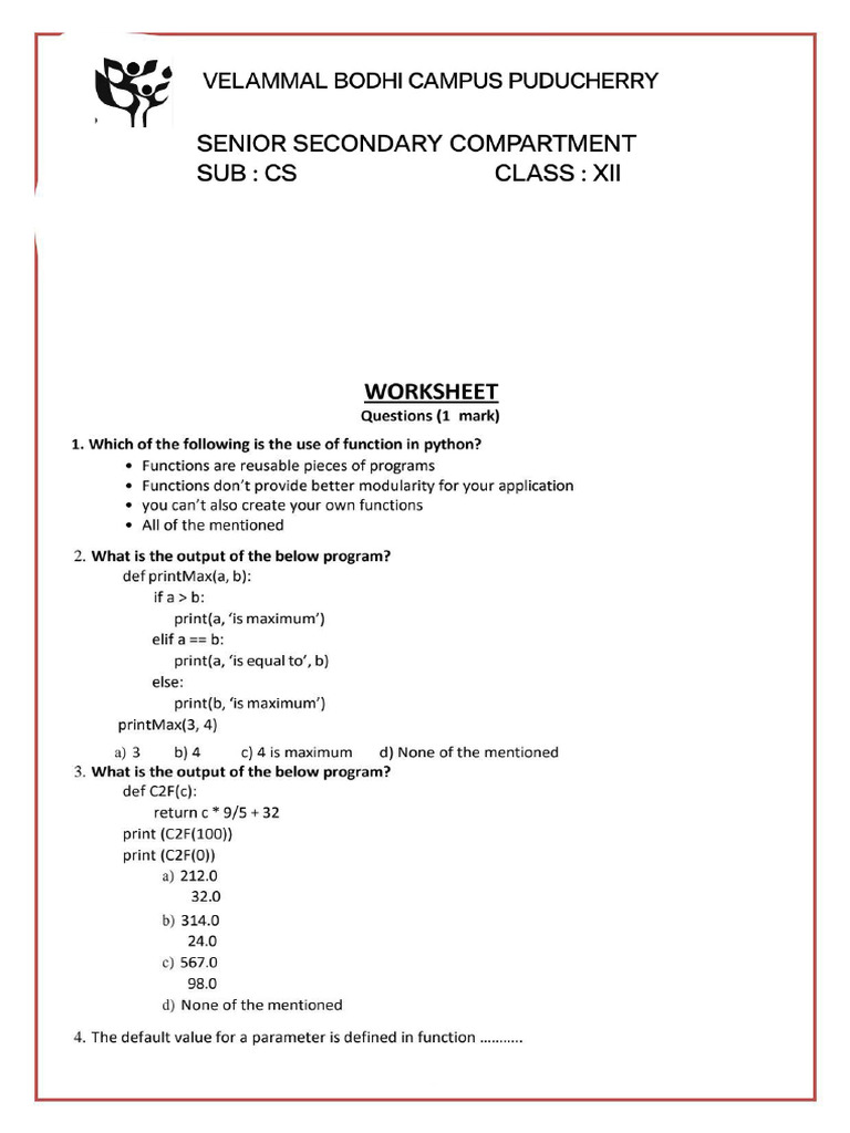 Class - XII Computer Science Study Material | PDF