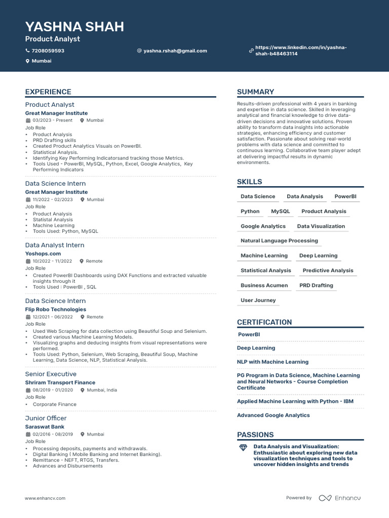 Yashna Shah: Product Analyst Resume | PDF | Data Science | Machine Learning
