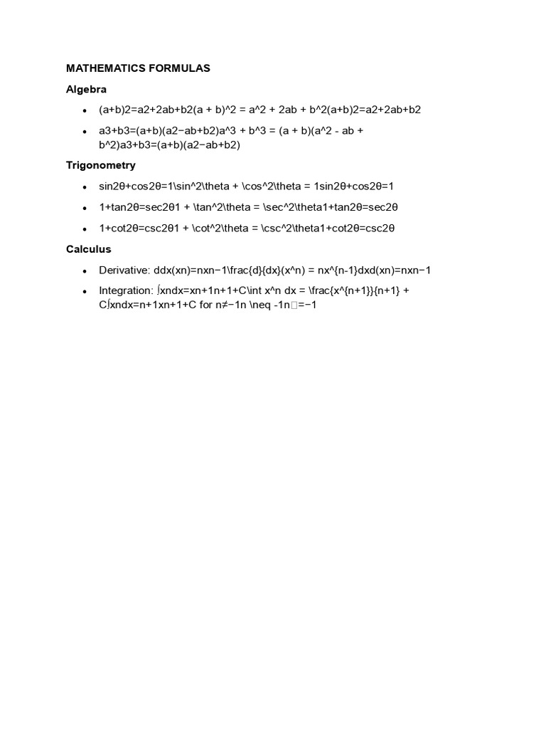 Mathematics Formulas Enhanced | PDF