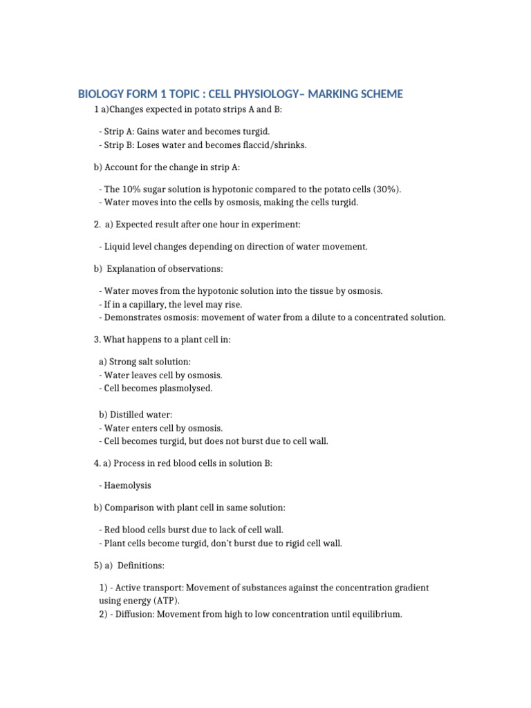 Biology Contest Marking Scheme | PDF
