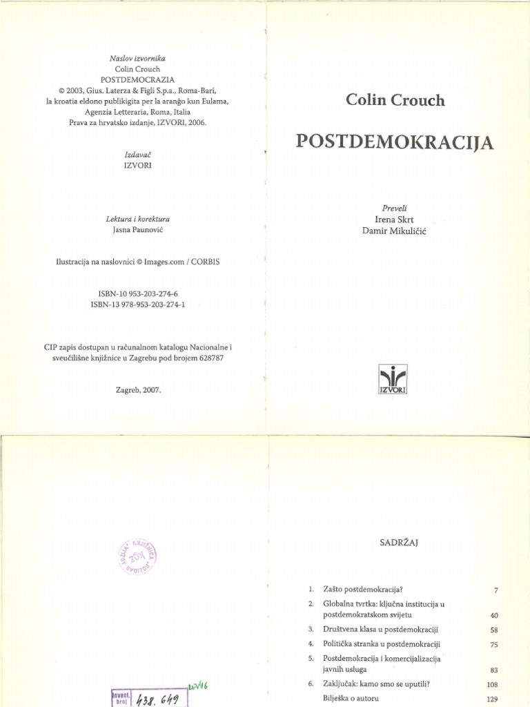 Colin Crouch - Postdemokracija | PDF