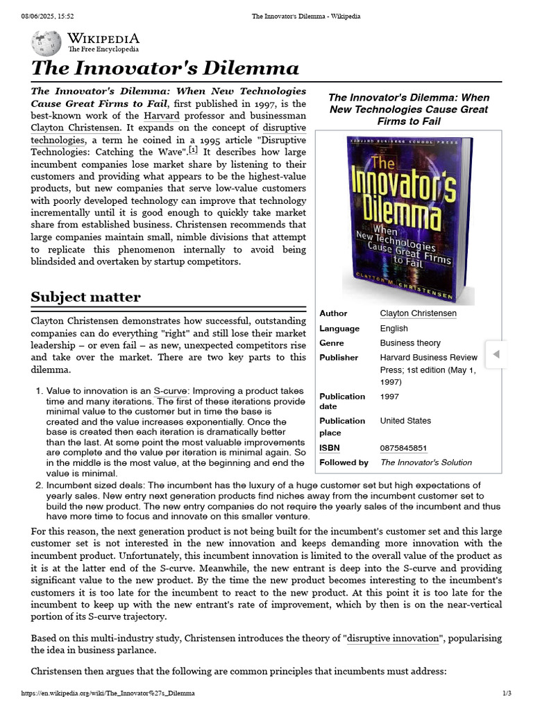 Understanding The Innovator's Dilemma | PDF | Disruptive Innovation ...