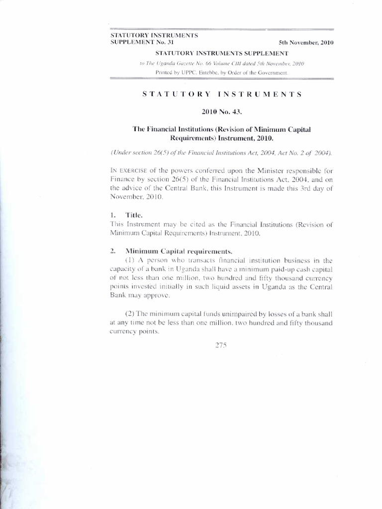 The Financial Institutions Xrevision of Minimum Capital Requirementsx Instrument No. 43 of 2010 ...