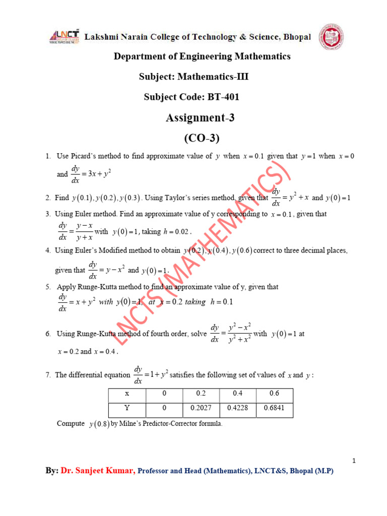 Assignment 3 (CO 3) BT 401 Mathematics III | PDF | Mathematical Concepts | Subtraction