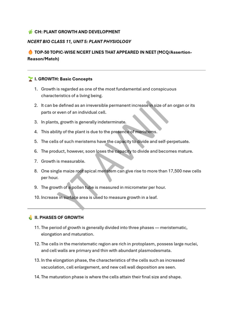 Plant Growth and Development TOP 50 PYQS NEET | PDF | Auxin | Plant Hormone