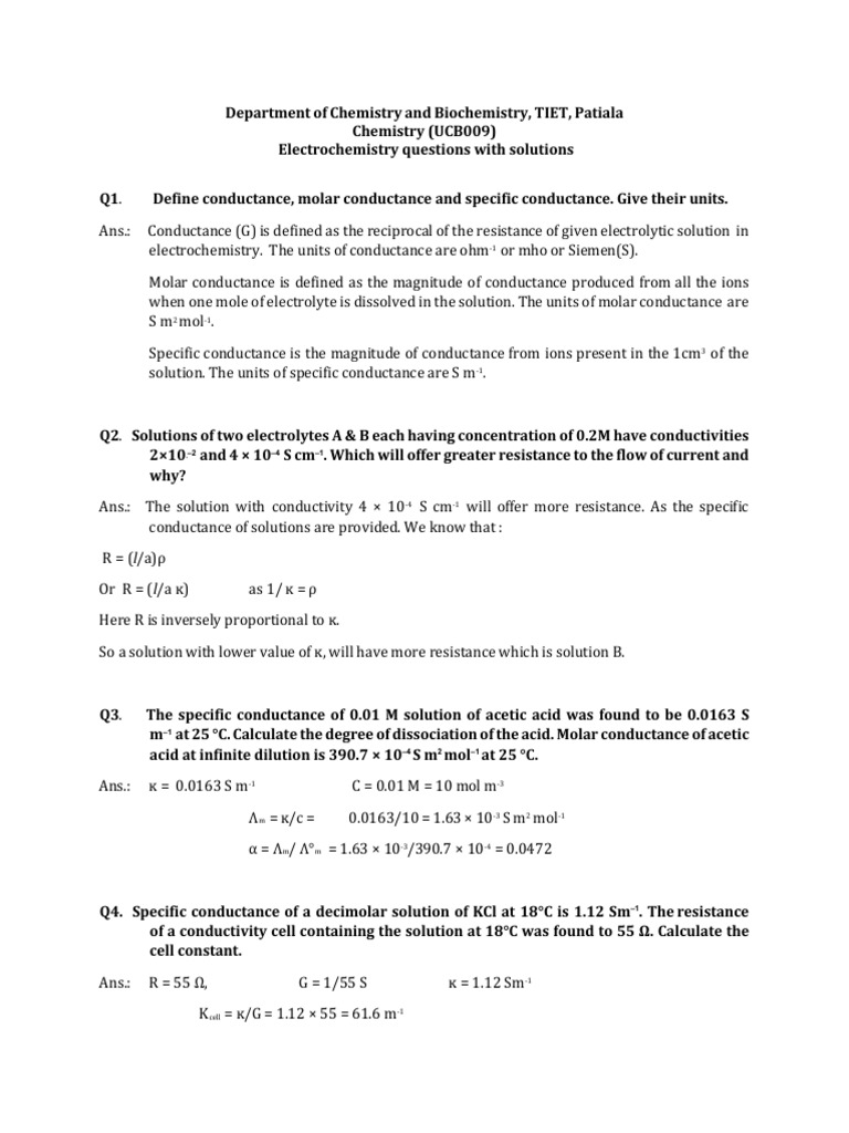Electrochemistry Questions With Solutions | PDF | Ion | Titration