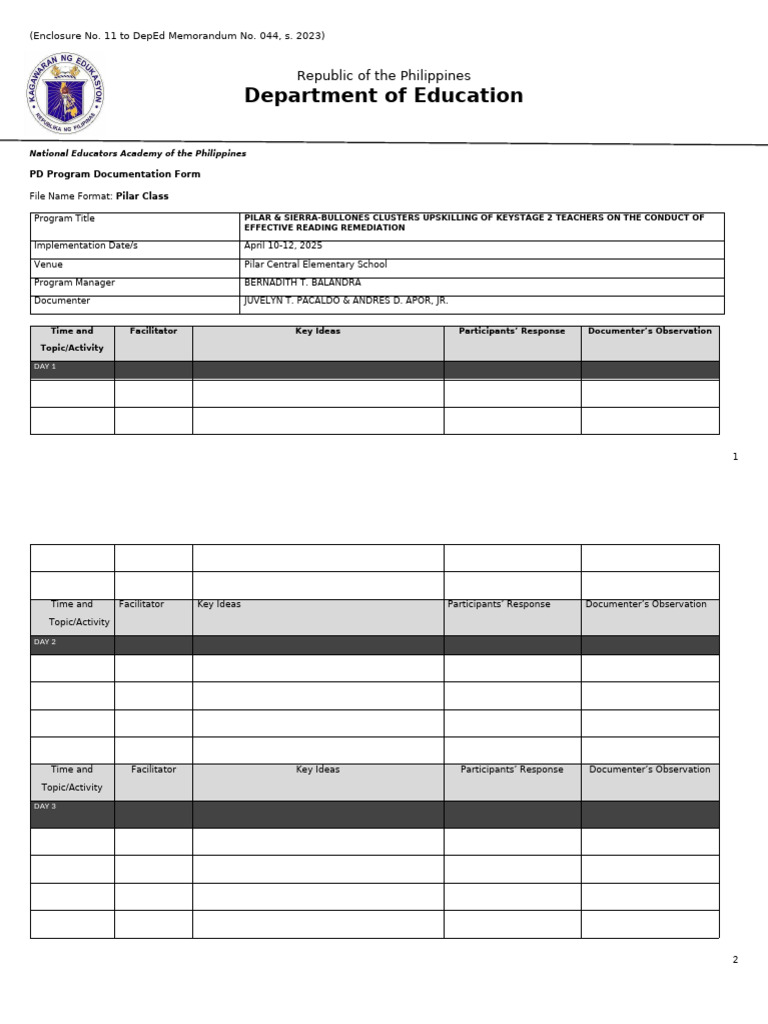 PD Program Documentation Form | PDF