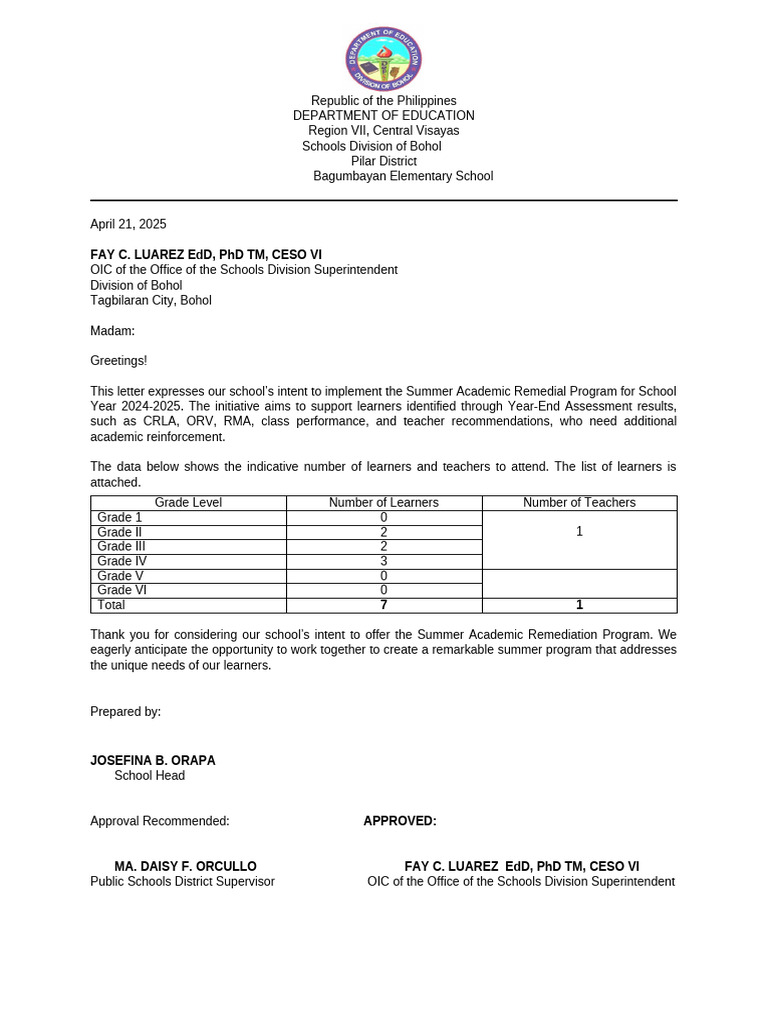 Summer Academic Remedial Program Proposal | PDF