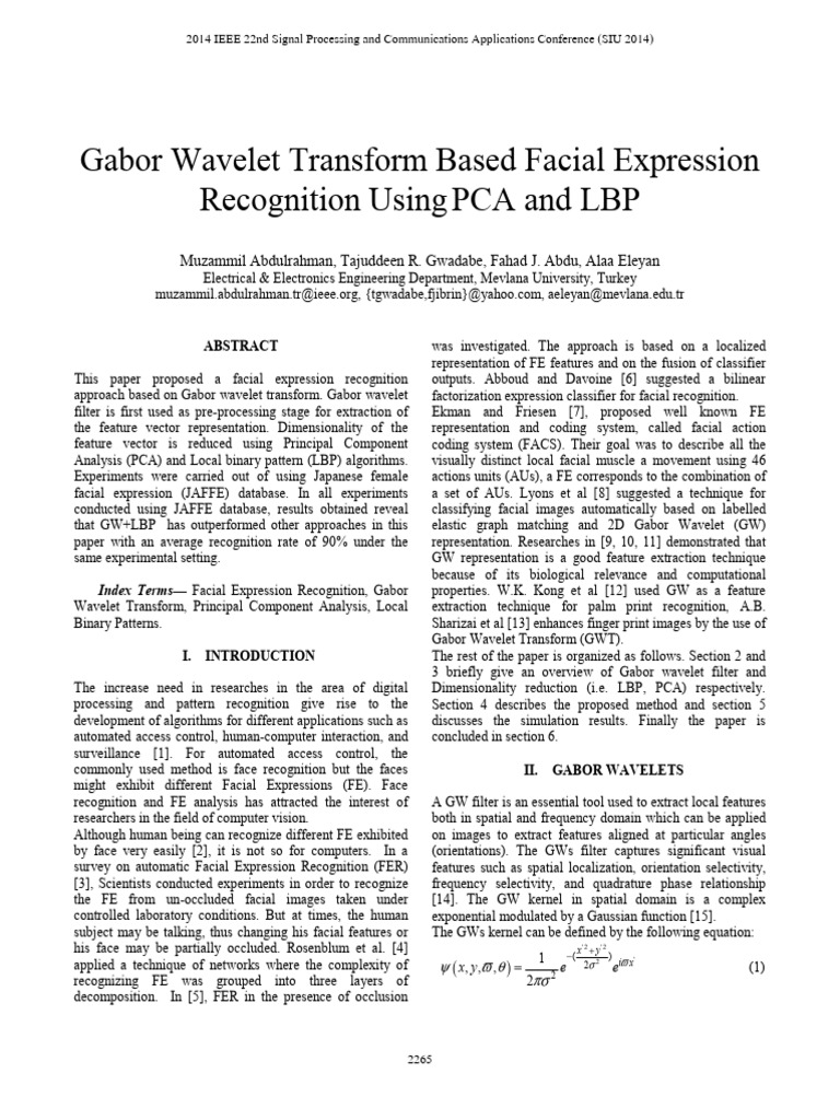 Gabor Wave Let Transform Based Facial Expression | PDF | Principal ...
