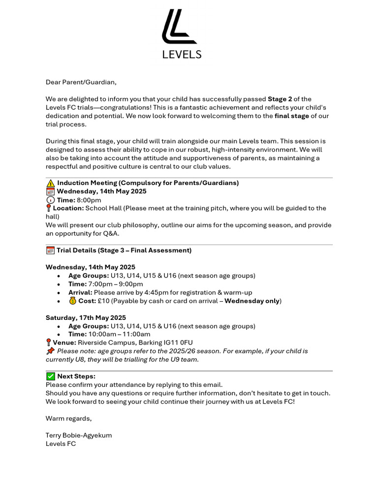 Levels FC Stage 3 Trial Details | PDF