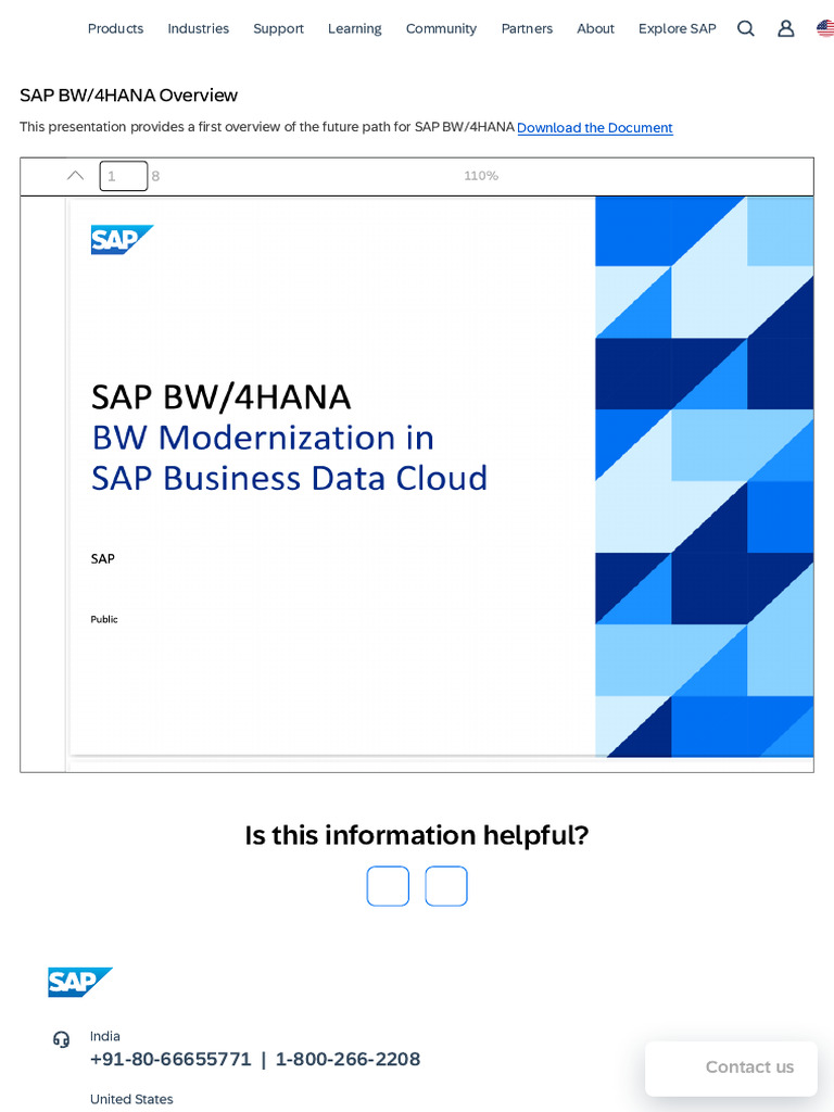 SAP BW/4HANA Overview and Future Path | PDF