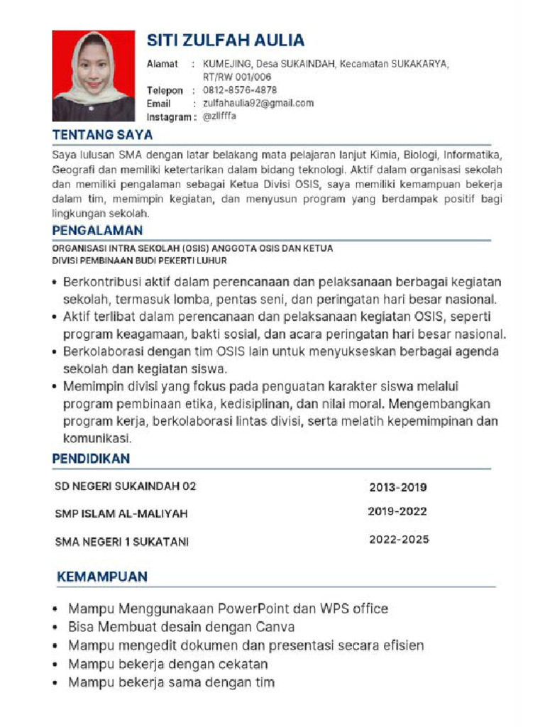 Cv+Siti+Zulfah+Aulia25 Compressed | PDF