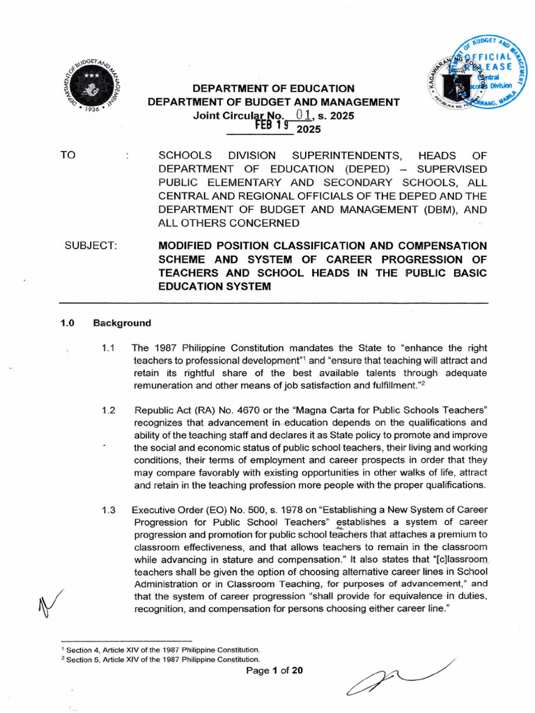 Deped DBM Joint Circular No 1 s2025 Dated February 19 2025 | PDF | Teachers