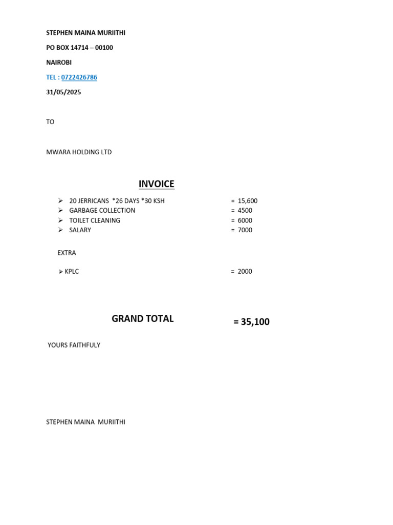 Stephen Maina Muriithi Invoice | PDF