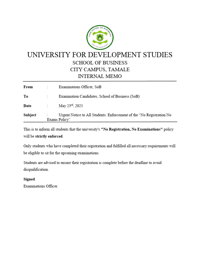 Exams Registration Memo | PDF