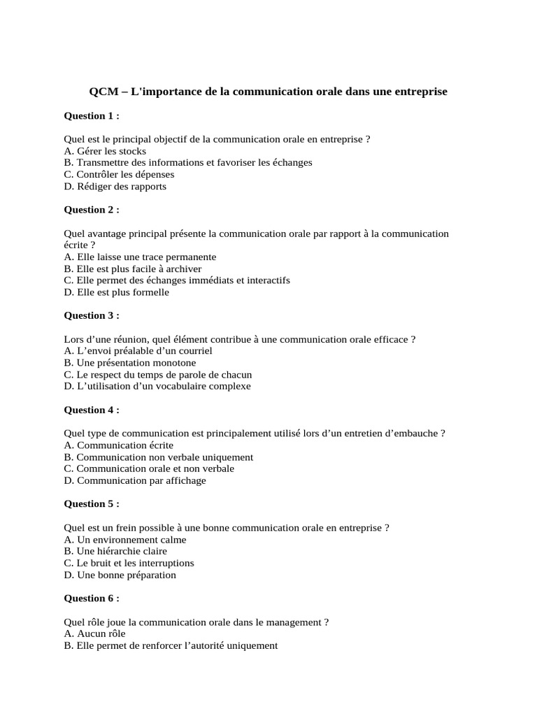 Communication orale en entreprise : enjeux clés | PDF