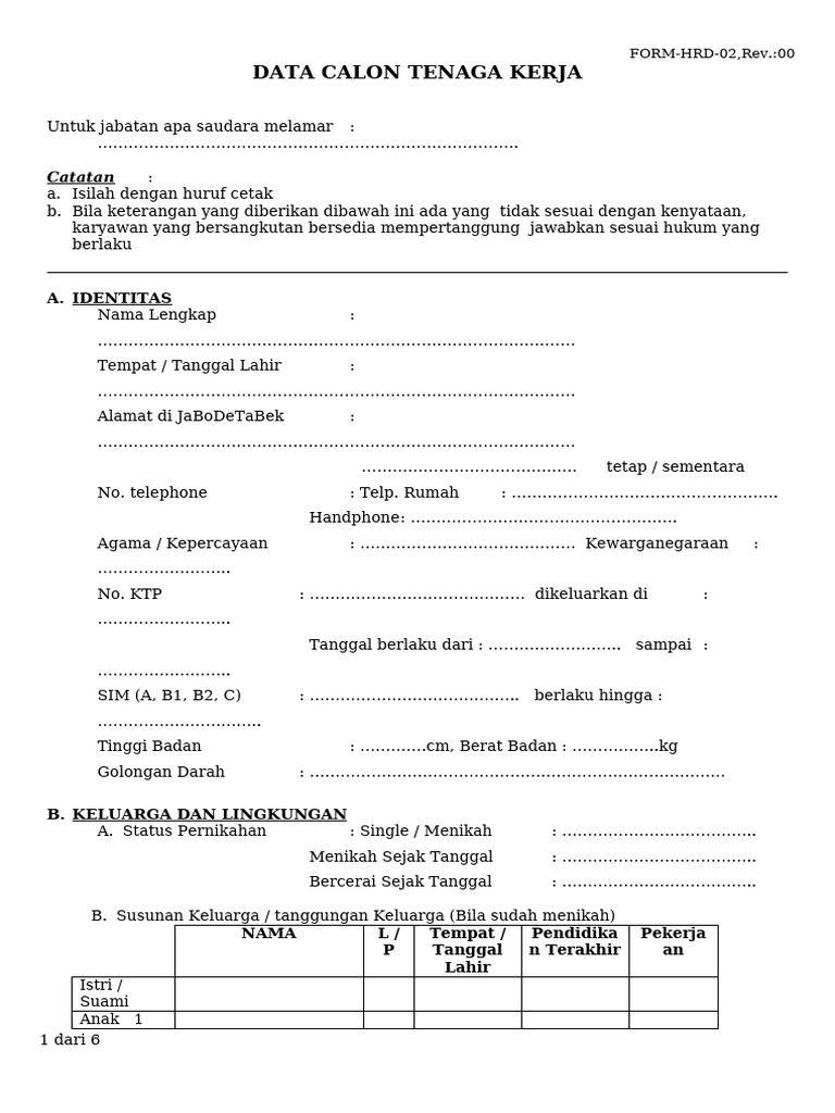 FORM-HRD-02 Data Calon Tenaga Kerja | PDF