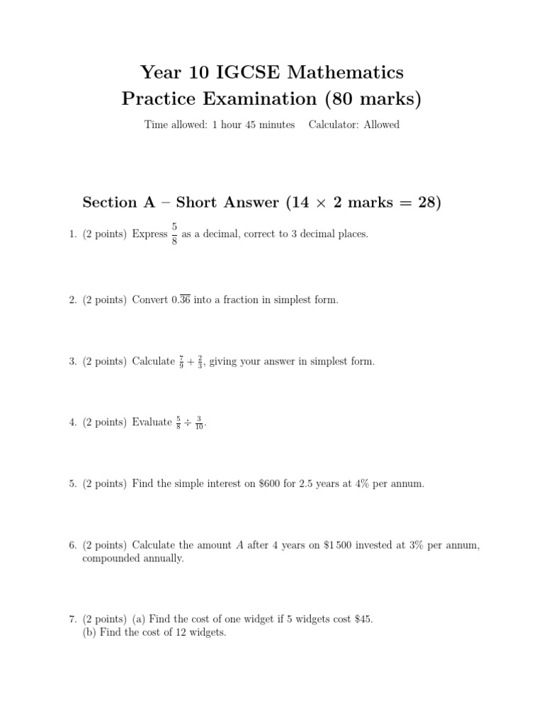 Year 10 Semester 2 Exam Practice Test Easy | PDF | Circle | Sphere