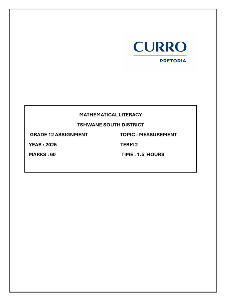 Math Lit Grade 12 Assignment 2 2025 Eng QP | PDF | Length