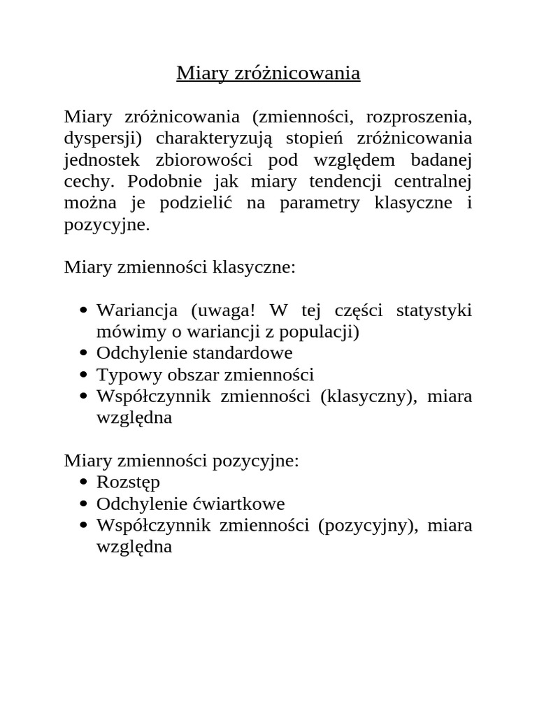 2025 Wyklad 3 Miary Zróznicowania | PDF