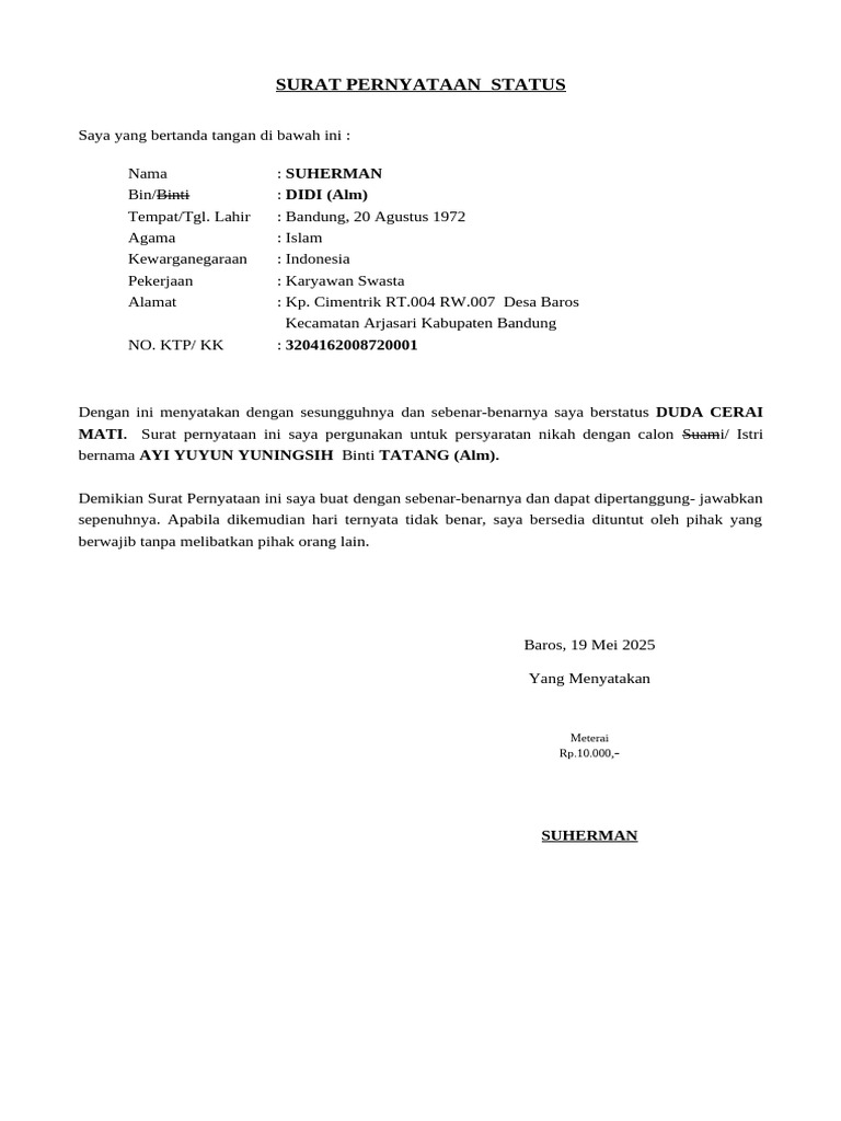 Surat Keterangan Perjaka Perawan | PDF