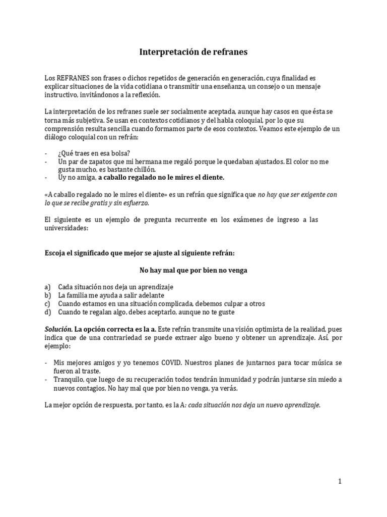 Interpretación de Refranes - Clase 8 | PDF