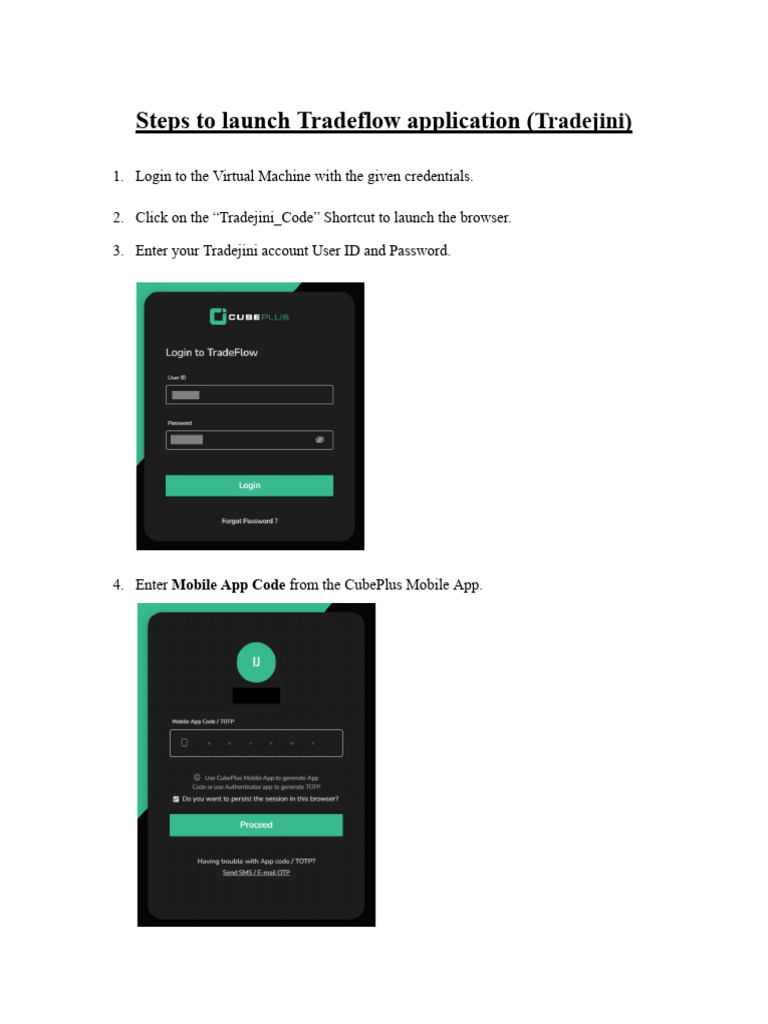 Steps To Launch Tradeflow Application (Tradejini) | PDF